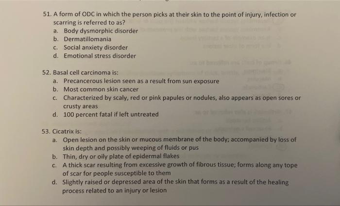 Solved 51. A form of ODC in which the person picks at their | Chegg.com