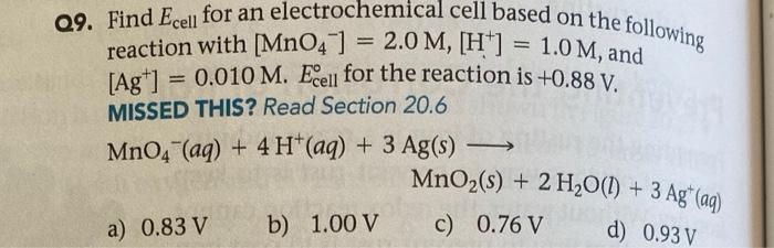 Solved 29. Find Ecell for an electrochemical cell based on | Chegg.com