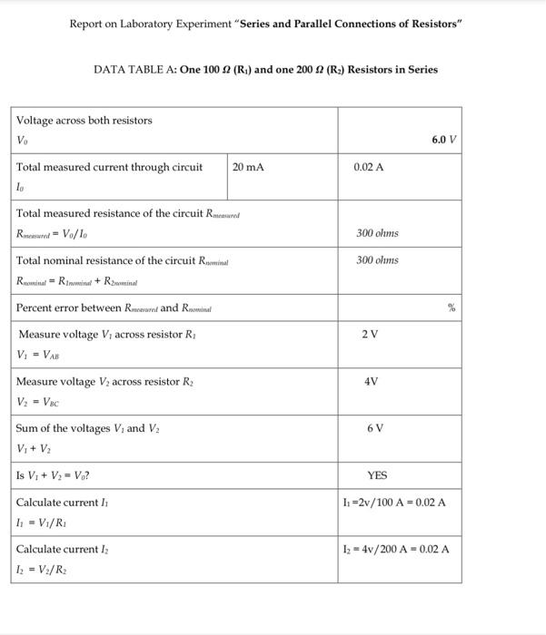 Solved Report on Laboratory Experiment "Series and Parallel | Chegg.com