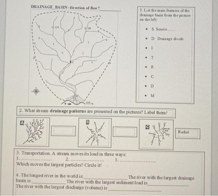 Solved DRAINAGE BASIN-direction of flow? 1 List the main | Chegg.com