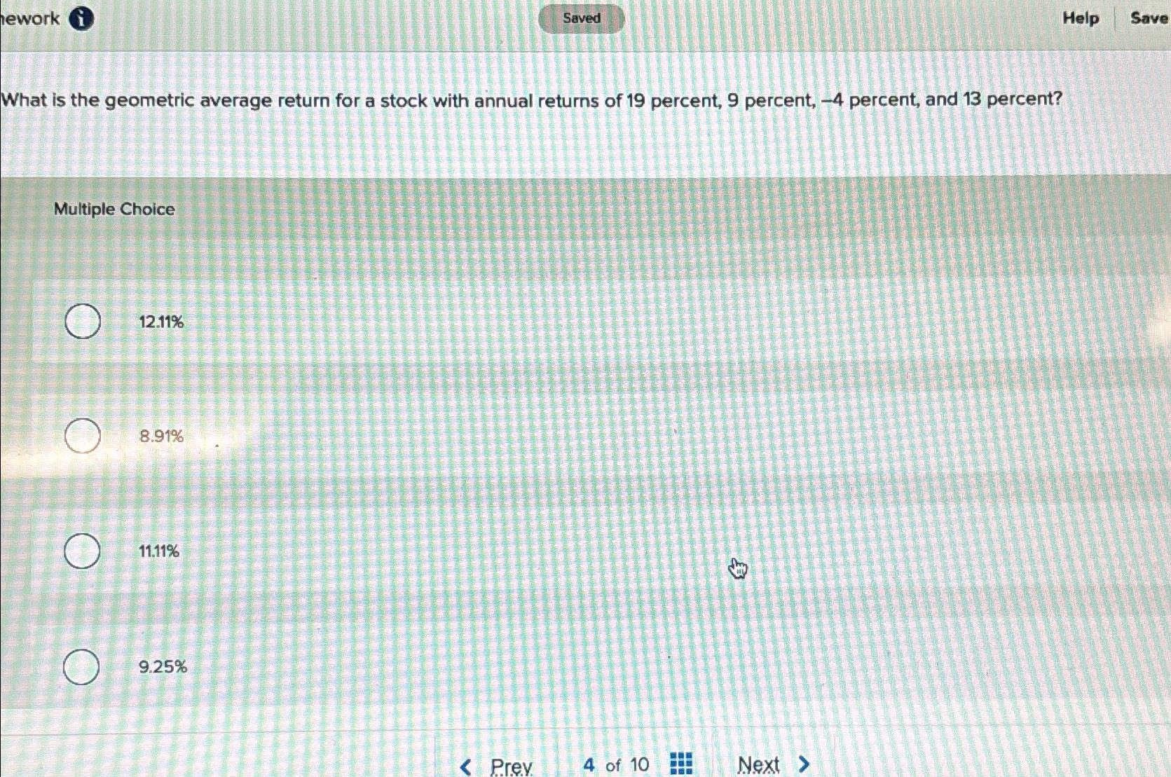 Solved hework (i)SavedHelpSaveWhat is the geometric average | Chegg.com