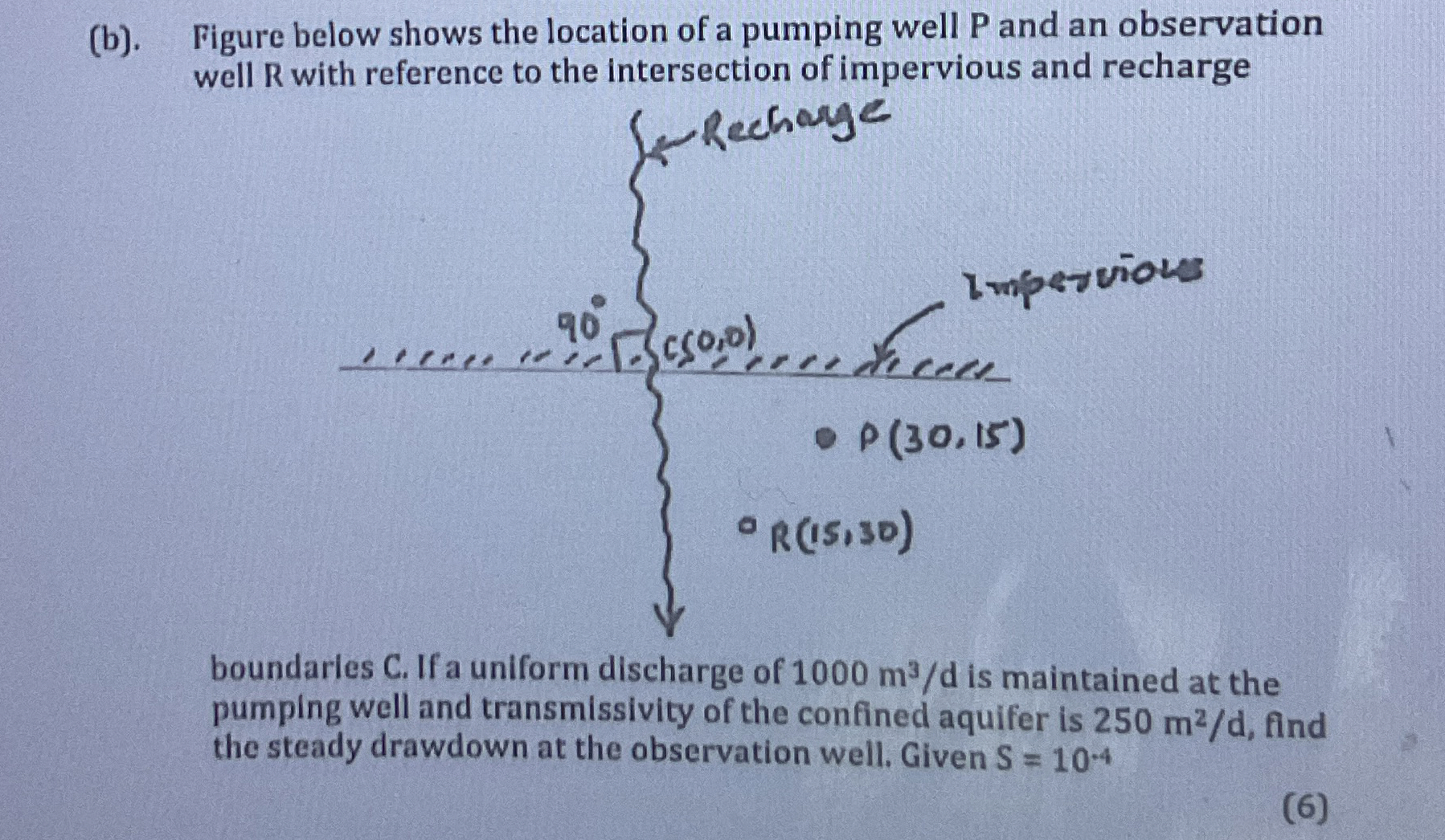 Solved (b). ﻿Figure below shows the location of a pumping | Chegg.com