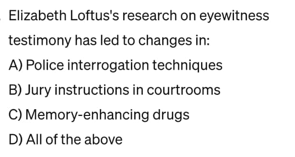 Solved Elizabeth Loftus's research on eyewitness testimony | Chegg.com