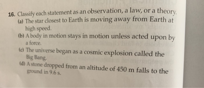 Solved 16. Classify each statement as an observation, a law, | Chegg.com