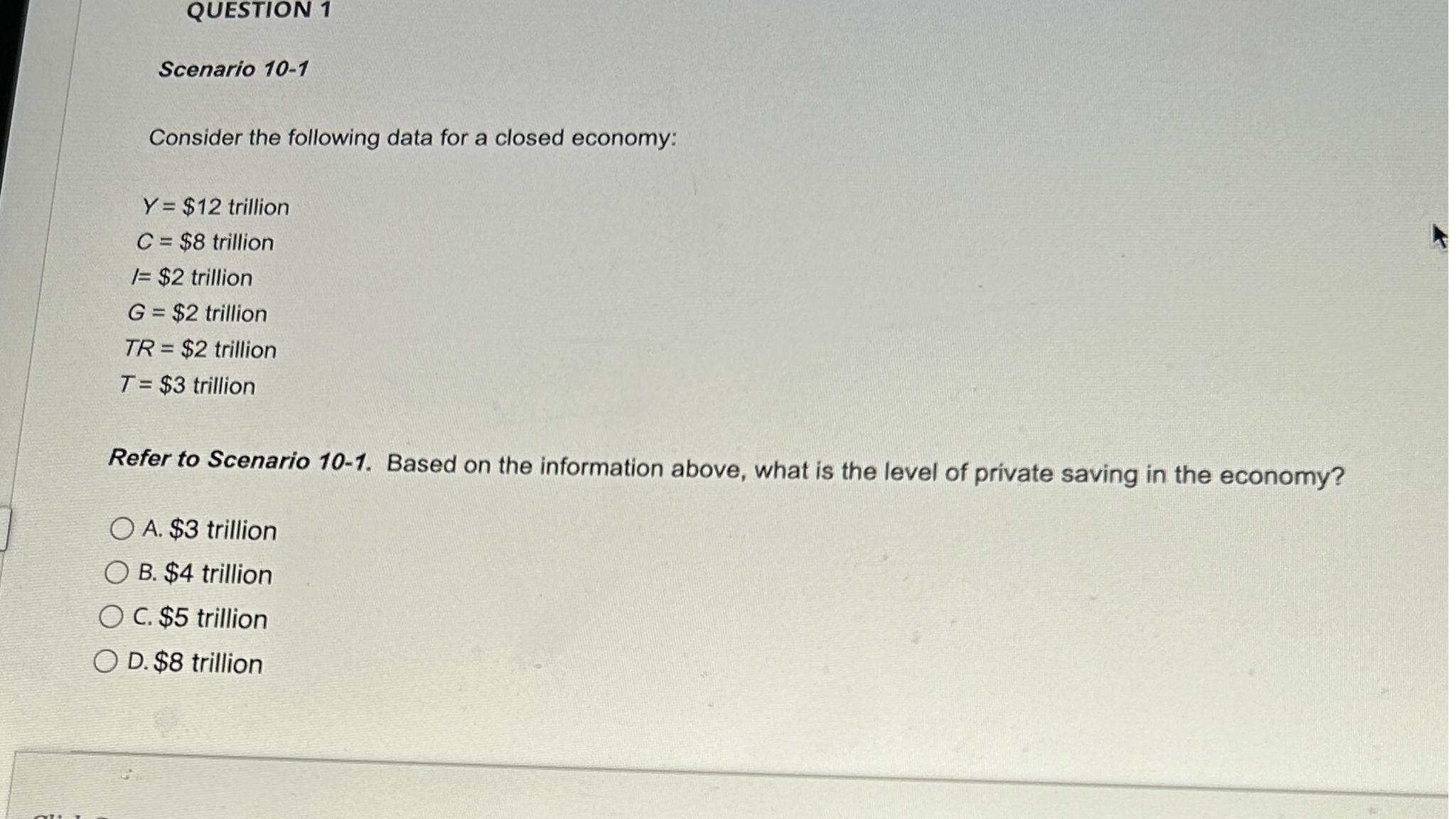 Solved QUESTION 1Scenario 10-1Consider the following data | Chegg.com