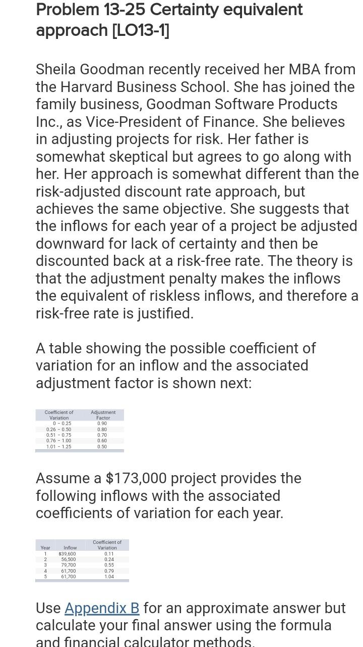 Solved Problem 13-25 Certainty equivalent approach | Chegg.com