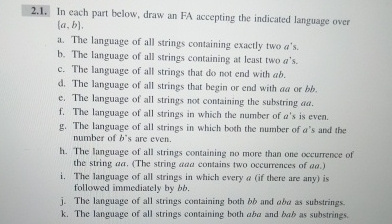 Solved 2.1. ﻿In each part below, draw an FA accepting the | Chegg.com