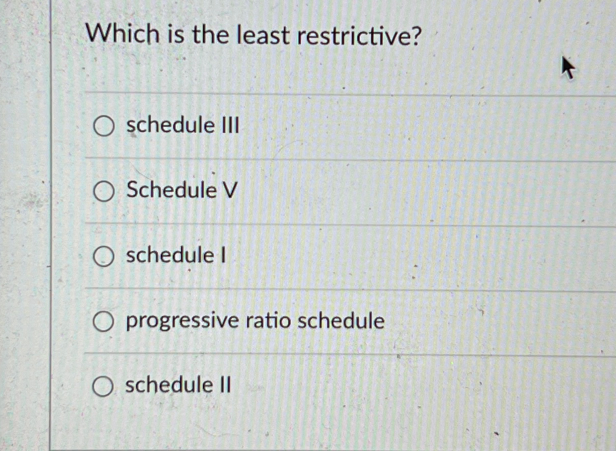 Solved Which is the least restrictive?schedule IIISchedule | Chegg.com