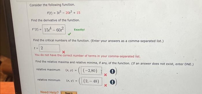 Solved Consider the following function. F(t)=3t5−20t3+15 | Chegg.com