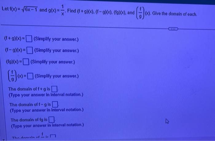 Solved Let F X 6x−1 And G X X1 Find F G X F−g X