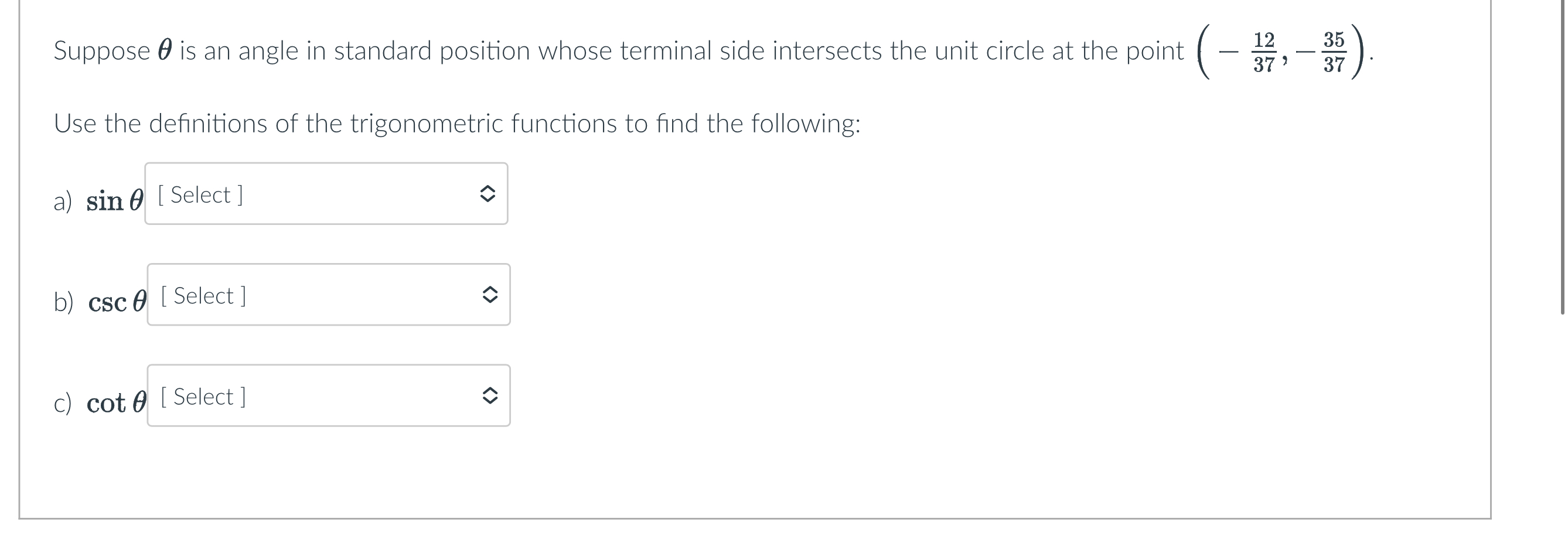 Solved Suppose θ ﻿is an angle in standard position whose | Chegg.com