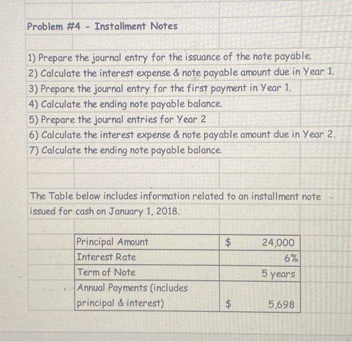 Solved Problem \#4 - Installment Notes 1) Prepare the | Chegg.com