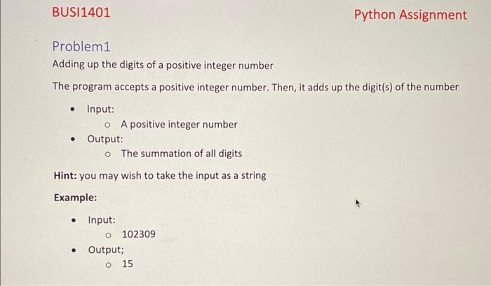 Solved BUSI1401 Python Assignment Problem1 Adding up the | Chegg.com