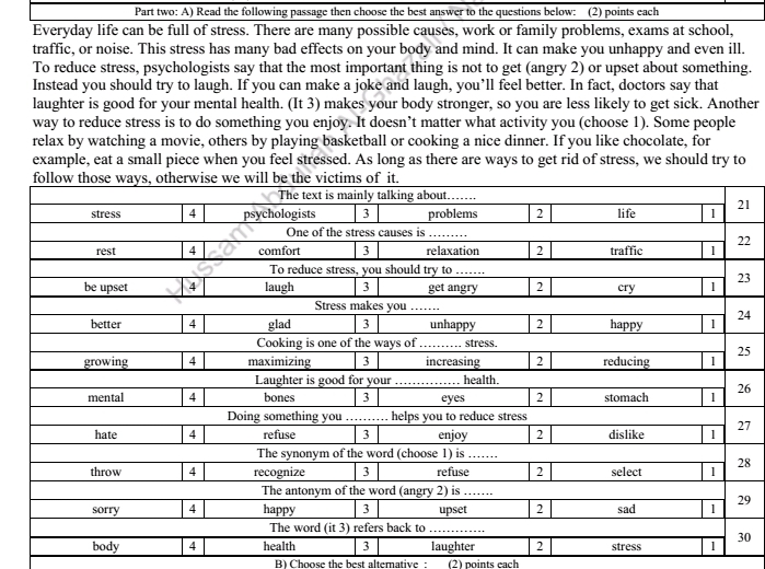 Solved Part two: A) ﻿Rcad the following passage then choosc | Chegg.com