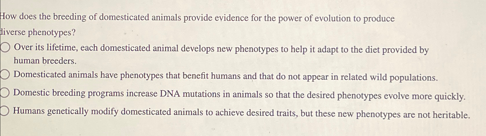 Solved How does the breeding of domesticated animals provide | Chegg.com