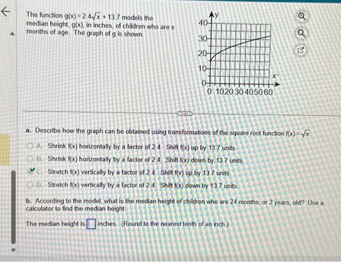 Solved The function g(x)=2.4x+13.7 models the median height, | Chegg.com