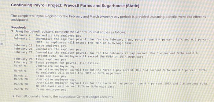 Continuing Payroll Project: Prevosti Farms and | Chegg.com