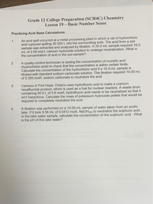 Solved 2. Grade 12 College Preparation (SCH4C) Chemistry | Chegg.com