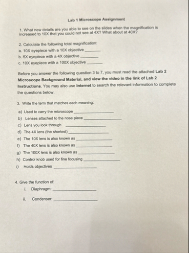 Solved Lab 1 ﻿Microscope AssignmentWhat new details are you | Chegg.com