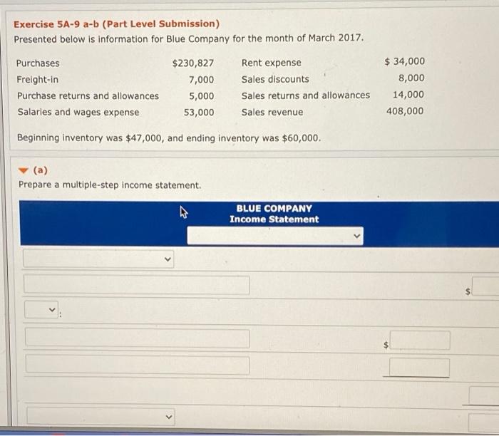 Solved Exercise 5A-9 a-b (Part Level Submission) Presented | Chegg.com