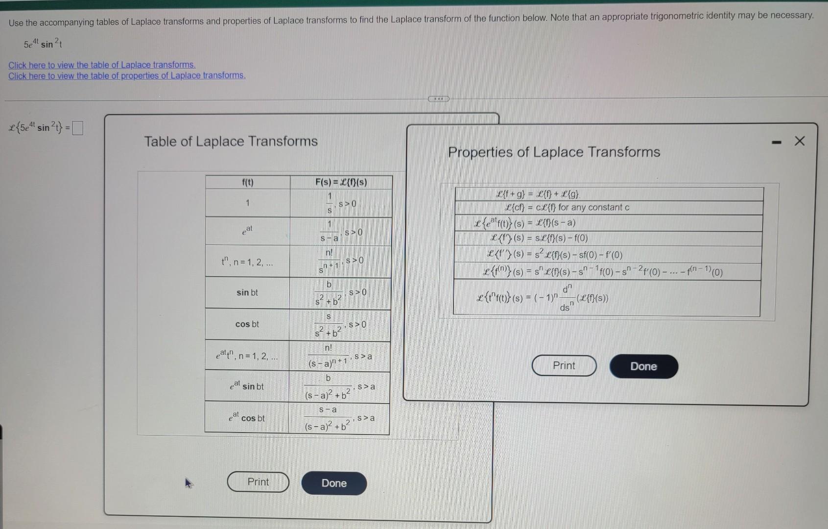 Solved 5e4tsin2t Click here to view the table of Laplace | Chegg.com