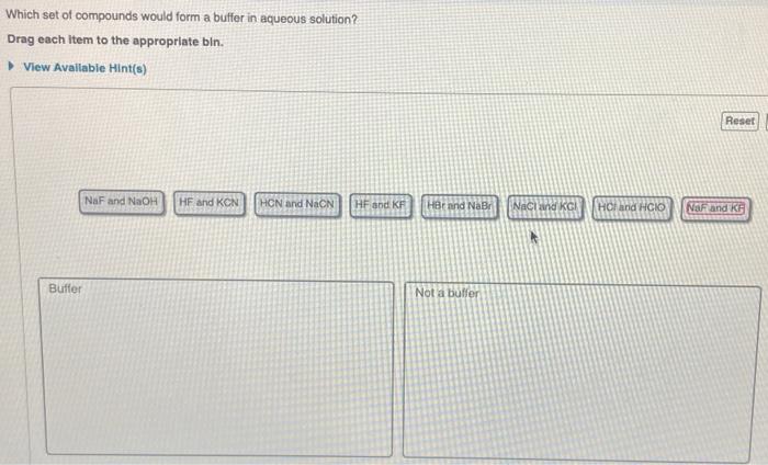 Solved Which set of compounds would form a buffer in aqueous | Chegg.com