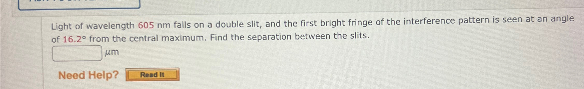 Solved Light of wavelength 605nm ﻿falls on a double slit, | Chegg.com