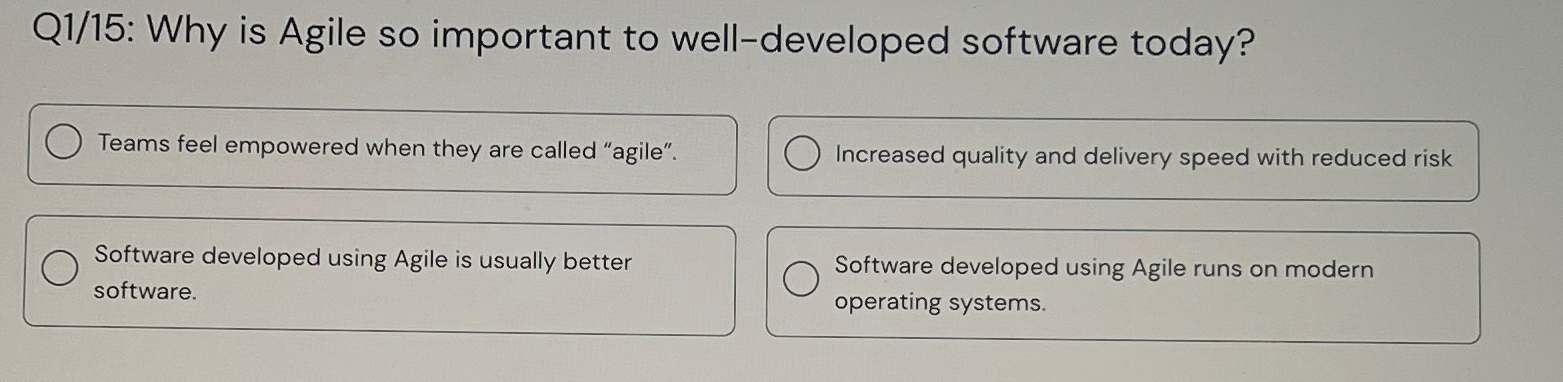 Solved Q1/15: Why is Agile so important to well-developed | Chegg.com