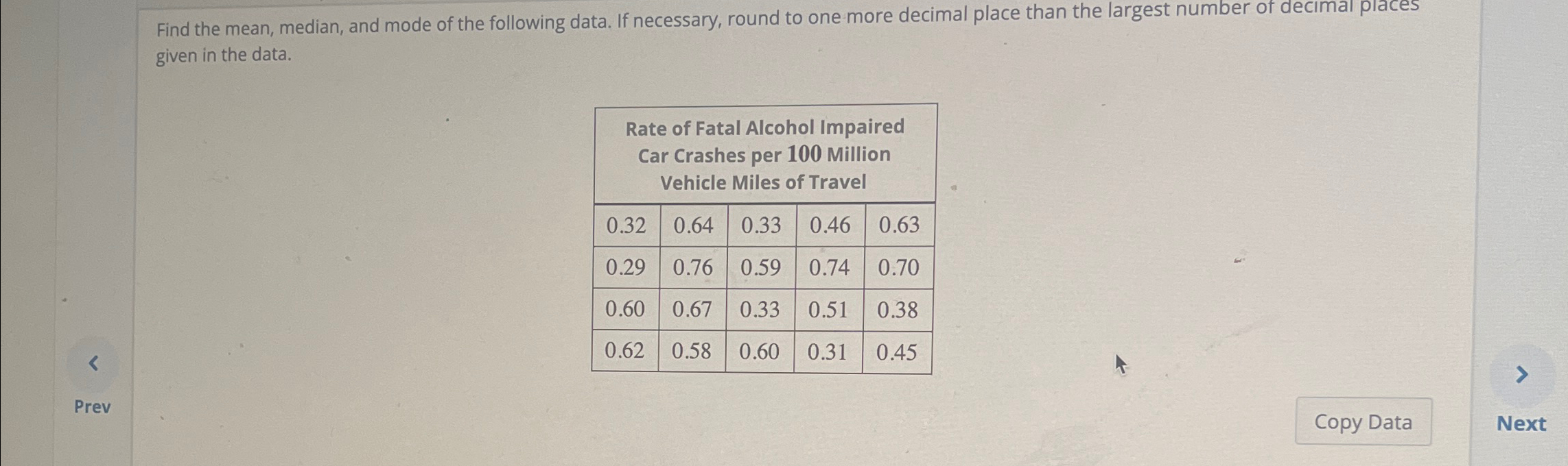 Solved Find the mean, median, and mode of the following | Chegg.com