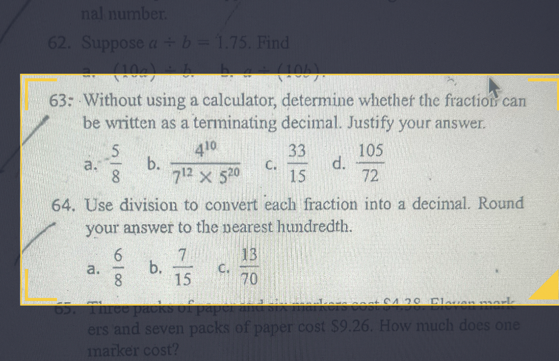 Solved nal number.62. ﻿Suppose a÷b=1.75. ﻿Find63: Without | Chegg.com