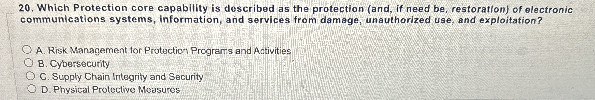 Solved Which Protection core capability is described as the | Chegg.com