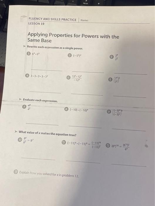 Solved Applying Properties For Powers With The Same Base F Chegg