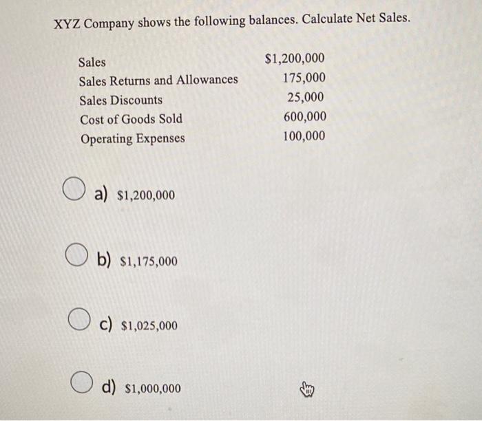 Solved XYZ Company shows the following balances. Calculate | Chegg.com