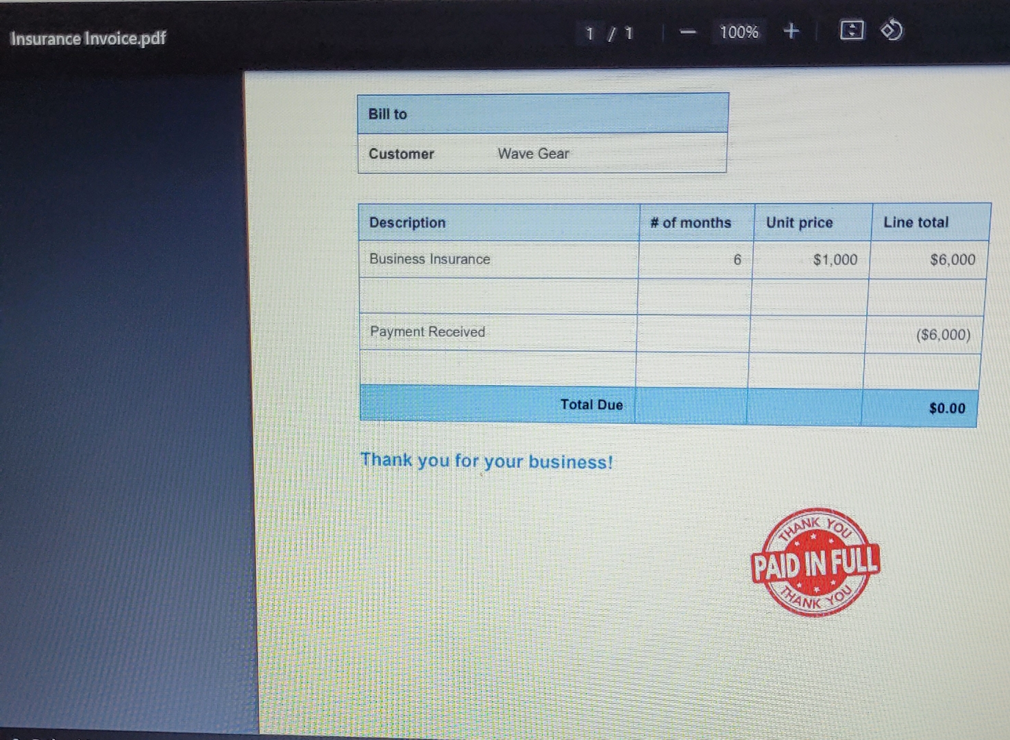 Solved Insurance Invoice.pdf11100%Bill toCustomerWave | Chegg.com
