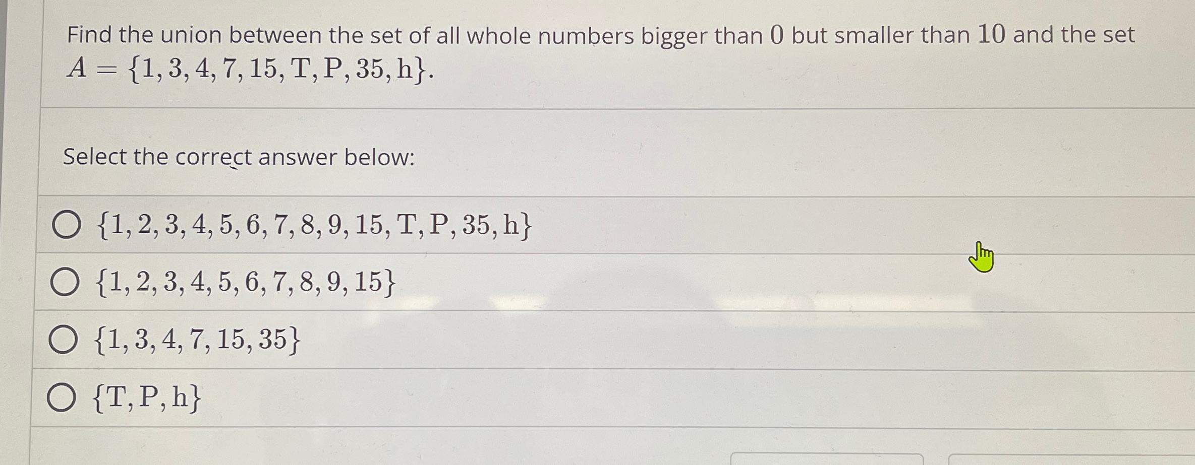 Solved Find the union between the set of all whole numbers | Chegg.com