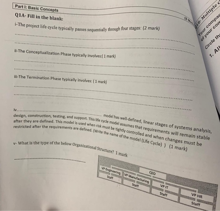 Solved Part I: Basic Concepts Q1A- Fill in the blank: i-The | Chegg.com