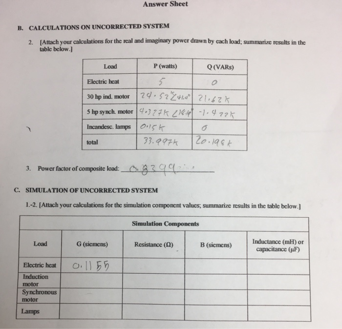 Solved Answer Sheet B. CALCULATIONS ON UNCORRECTED SYSTEM 2. | Chegg.com