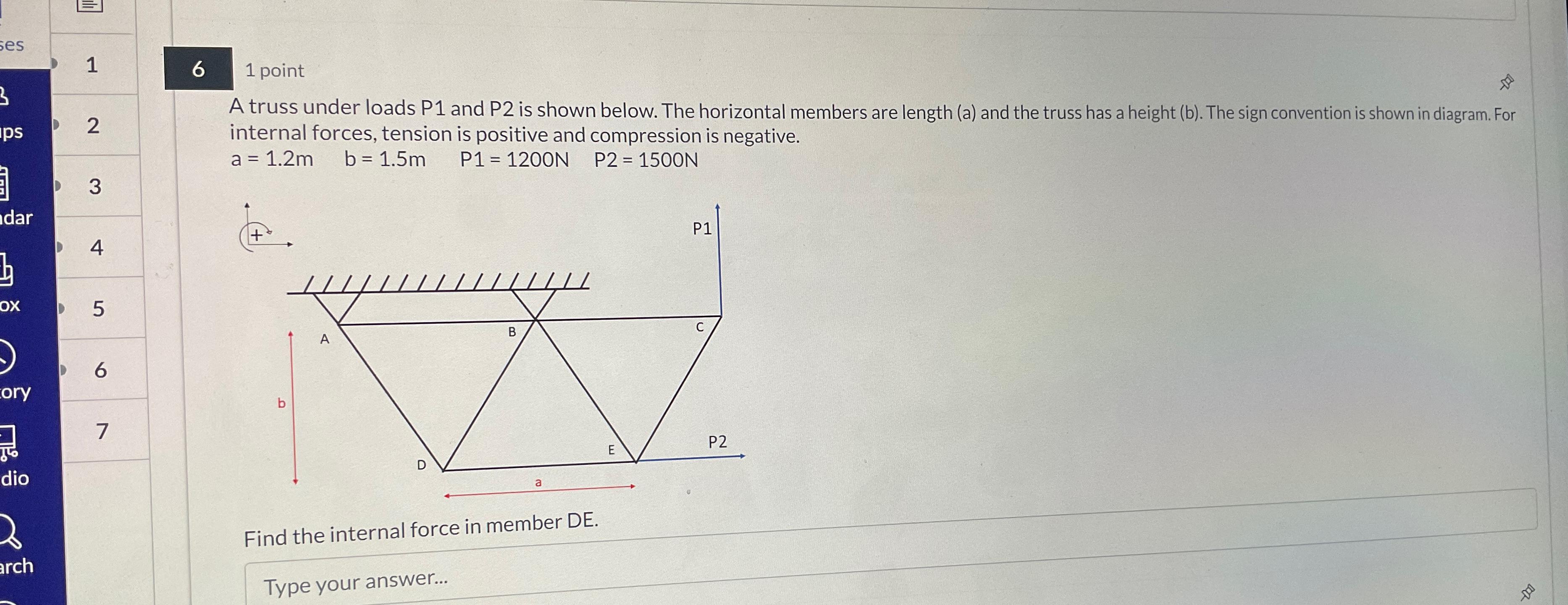 Solved 61 ﻿pointA truss under loads P1 ﻿and P2 ﻿is shown | Chegg.com