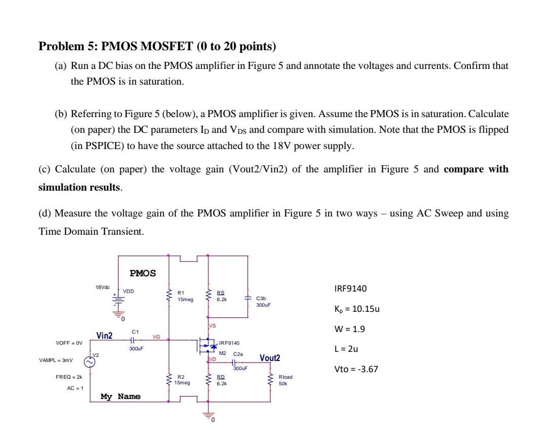 Solved Problem 5: PMOS MOSFET (0 ﻿to 20 ﻿points)(a) ﻿Run a | Chegg.com