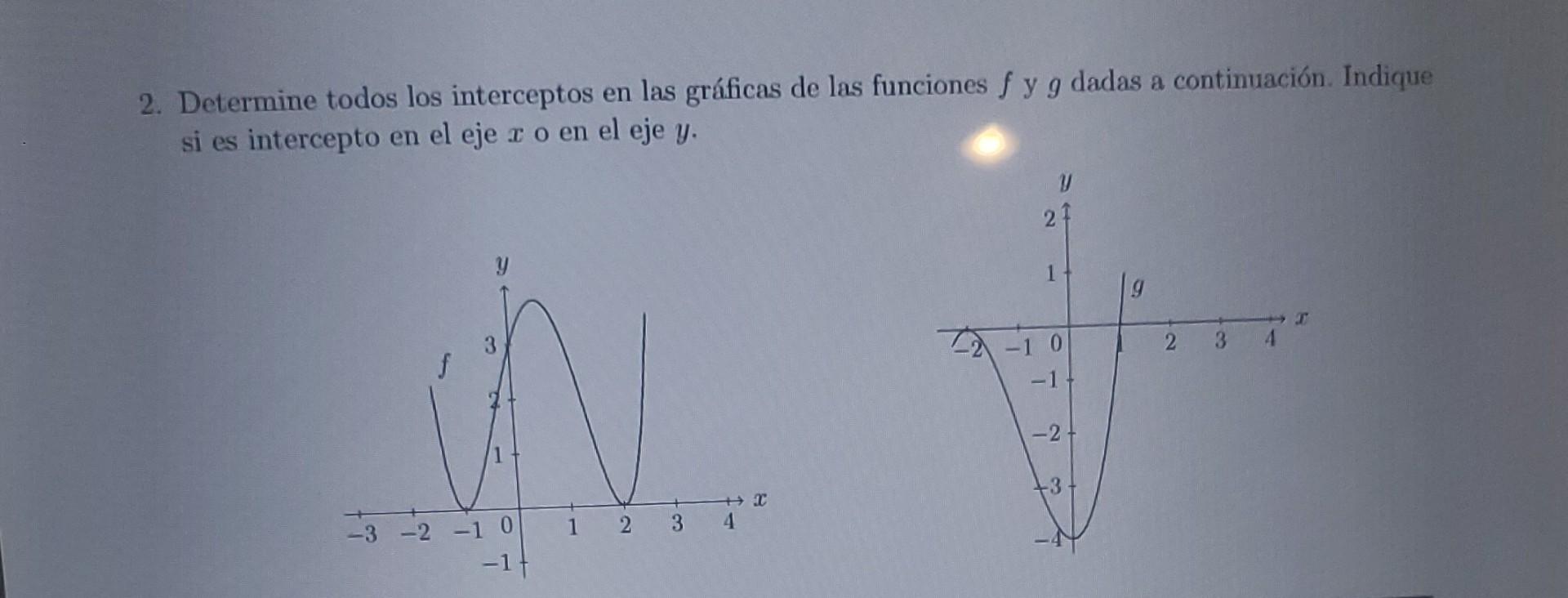 Solved 2. Determine todos los interceptos en las gráficas de | Chegg.com