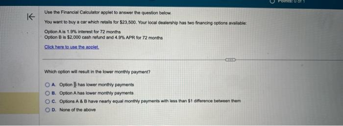 Solved Use the Financial Calculator applet to answer the | Chegg.com