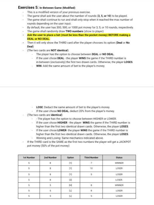 Solved Exercises 5: In-Between Game (Modified) This is a | Chegg.com