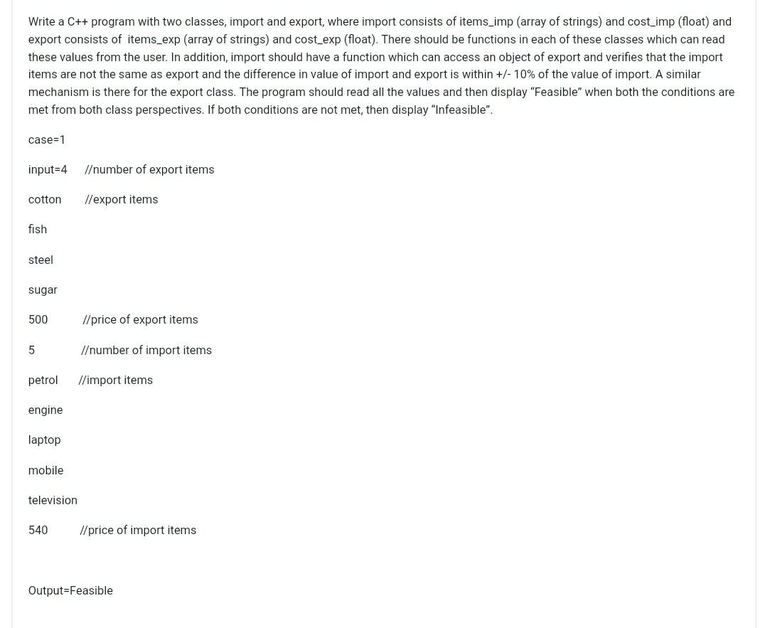 Solved Write a C++ program with two classes, import and | Chegg.com