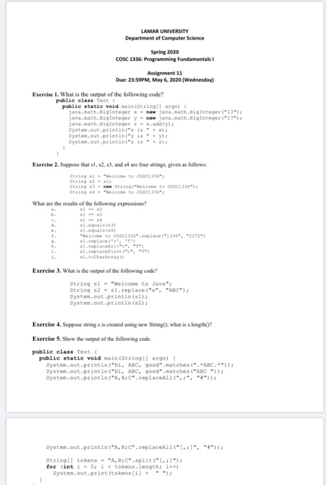 Solved LAMAR UNIVERSITY Department of Computer Science | Chegg.com