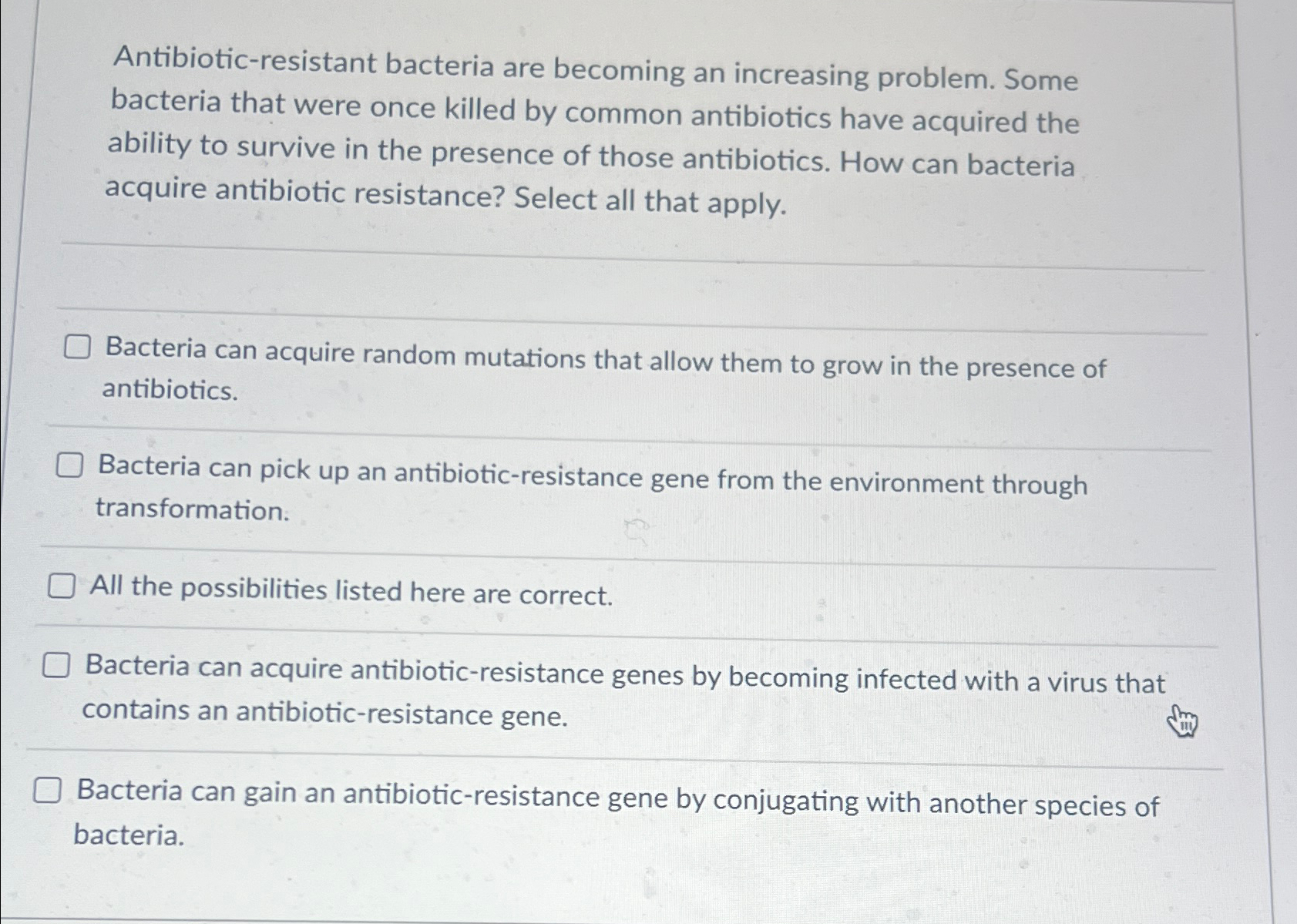 Solved Antibiotic-resistant bacteria are becoming an | Chegg.com