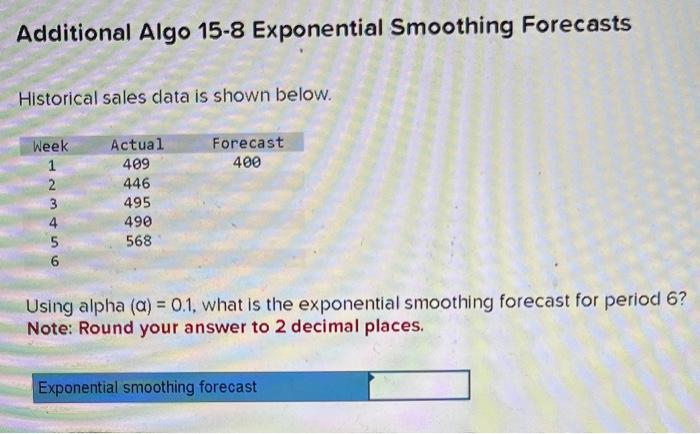 Solved Additional Algo 15-8 Exponential Smoothing Forecasts | Chegg.com