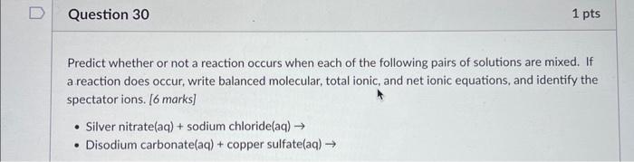 Solved Predict whether or not a reaction occurs when each of | Chegg.com