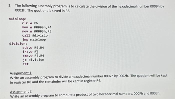 Solved 1. The following assembly program is to calculate the | Chegg.com
