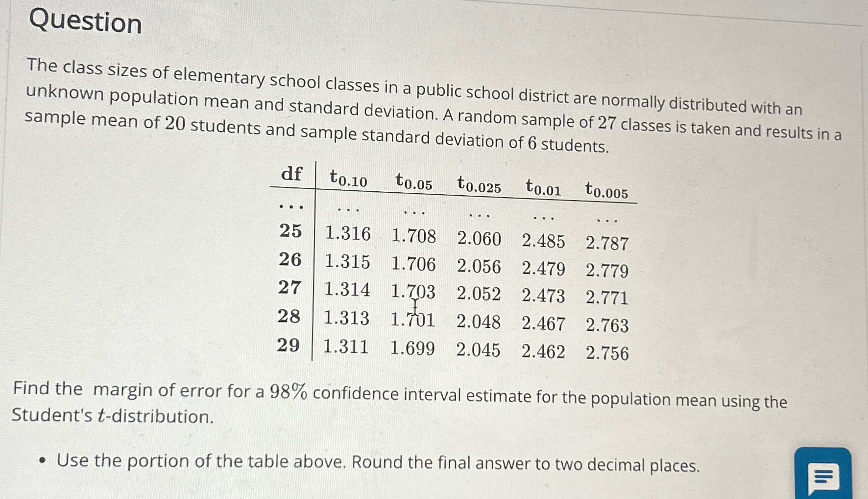 Solved QuestionThe class sizes of elementary school classes | Chegg.com