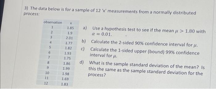 Solved 3) The data below is for a sample of 12 ' x ' | Chegg.com